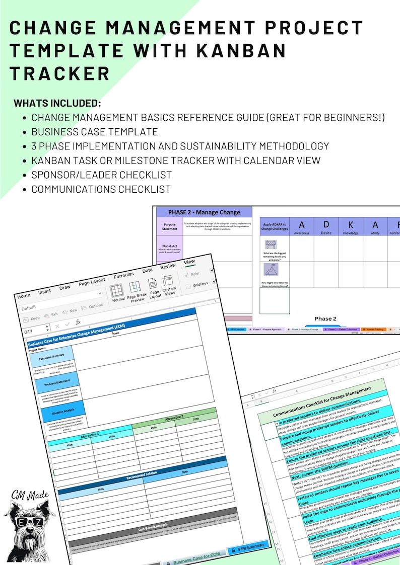 Change Management Plan Template With Kanban Tracker - EXCEL - Etsy