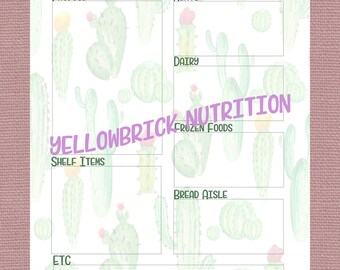 Watercolor Cactus Menu Planner 8.5 x 11 PDF Instant | Etsy