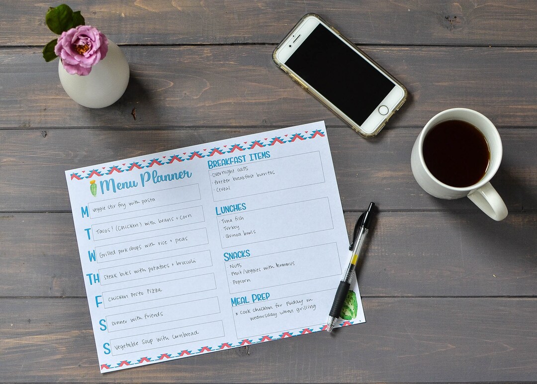 Watercolor Cactus Menu Planner, 8.5 X 11 PDF, Instant Download, Meal ...