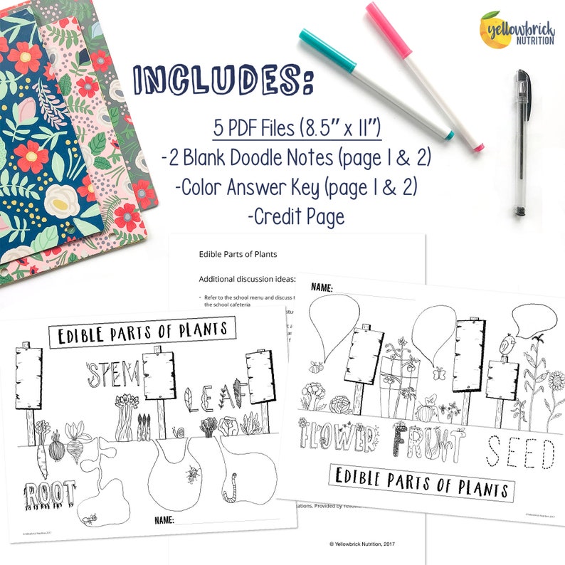 Edible Parts of Plants Doodle Note, Color Handout, Lesson, Instant ...