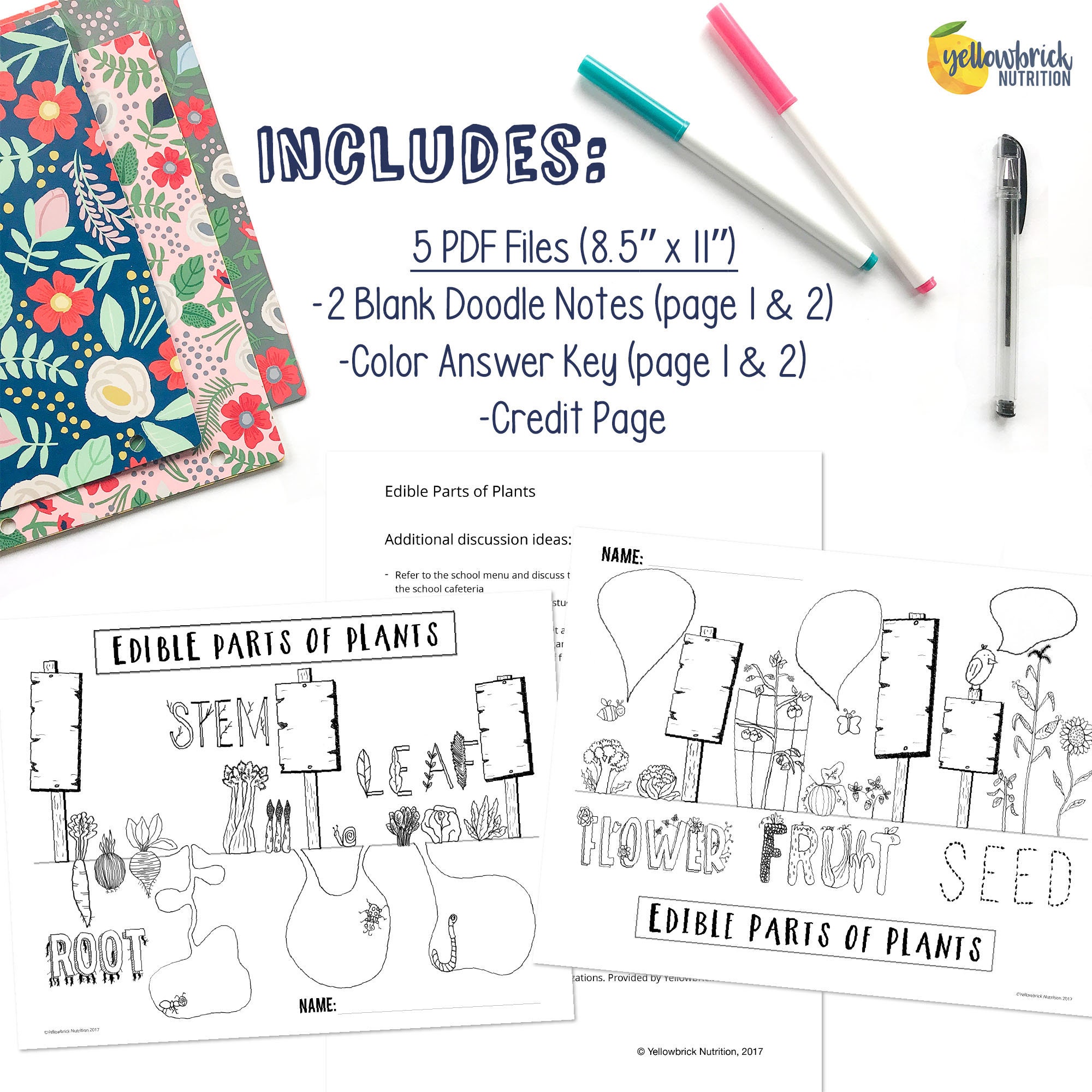 Edible Parts of Plants Doodle Note, Color Handout, Lesson, Instant ...