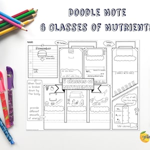 6 Classes of Nutrients Doodle Note, Nutrition Lesson Plan, Color ...