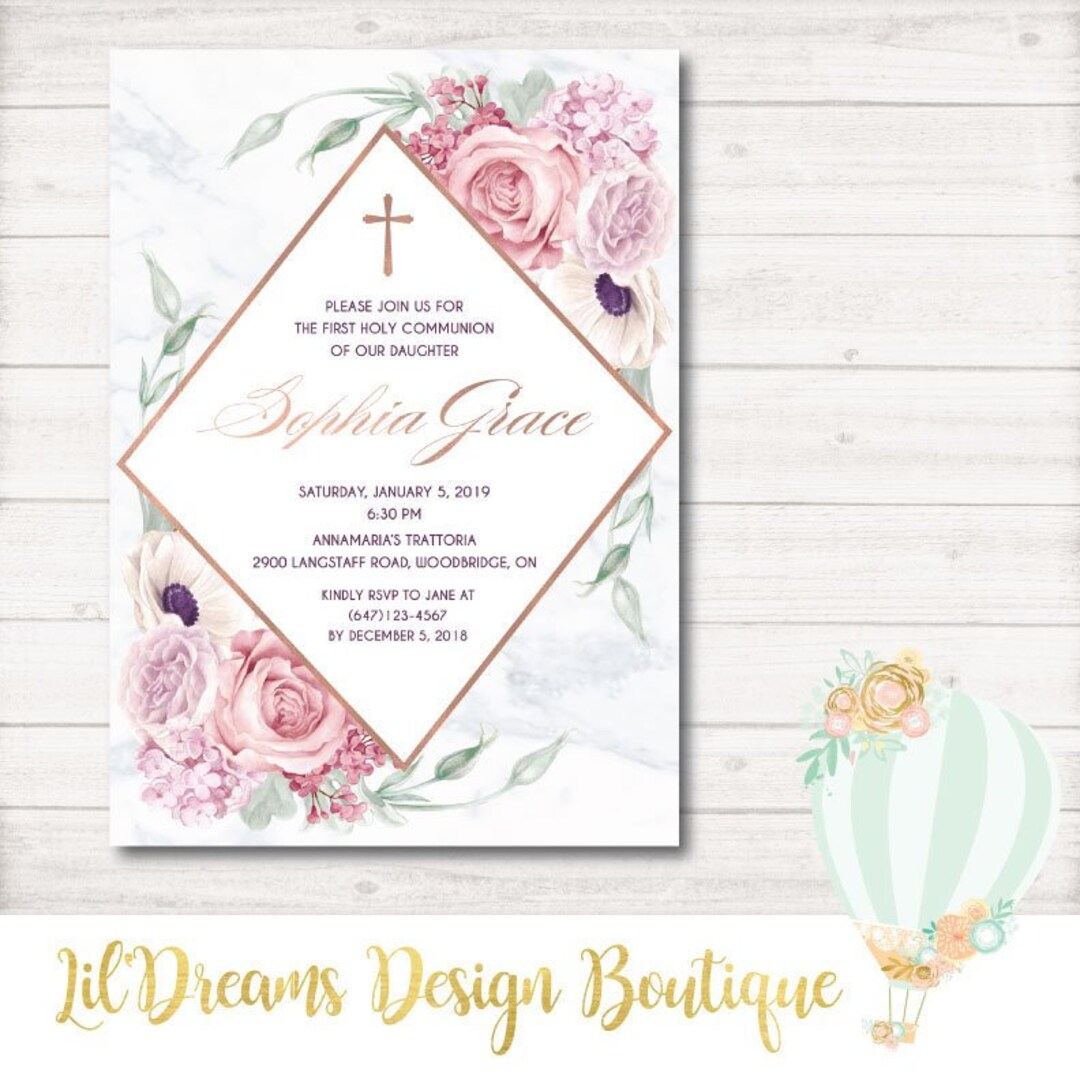 Communion Invitation Christening Baptism Religious Lilac - Etsy