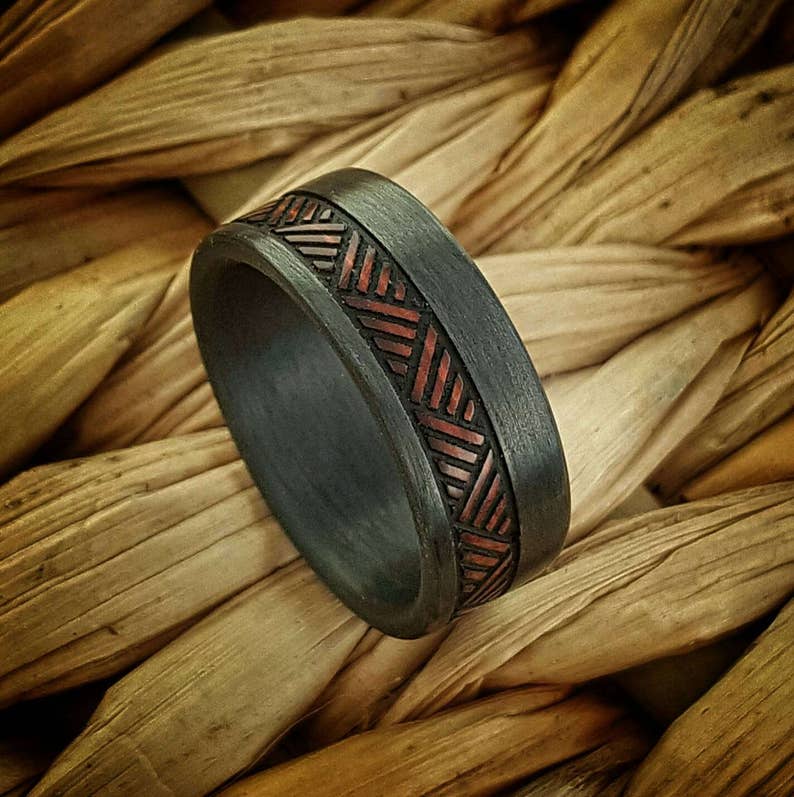 Terra Carbon Fiber Ring Subtle Wedding Ring 8mm Wide | Etsy
