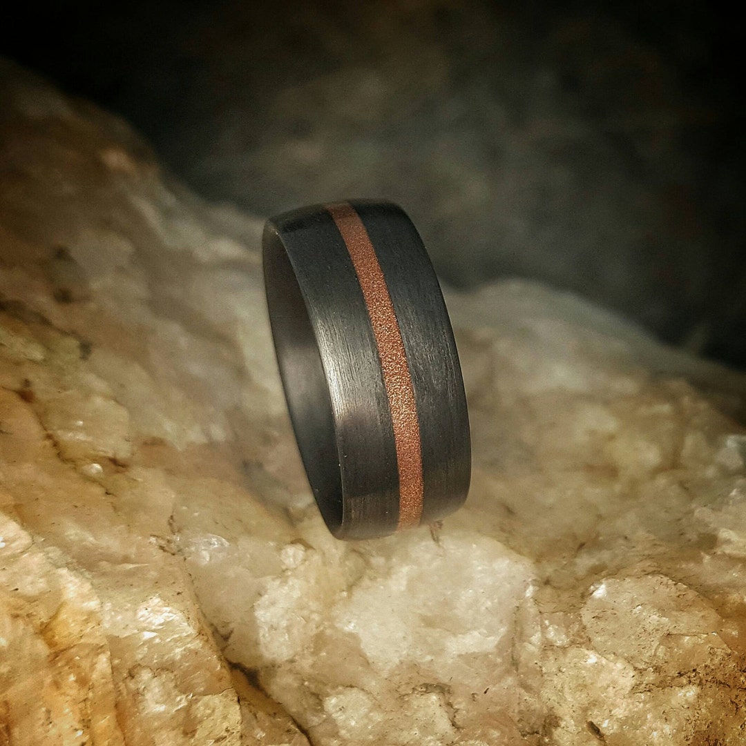Copper Streak, Carbon Fiber Ring. Domed Top, Black Band With Copper ...