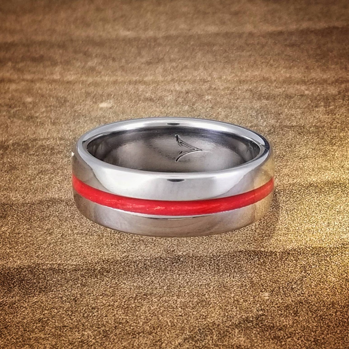 Thin Red Line Titanium Ring. Centered Colored Line Inlay - Etsy