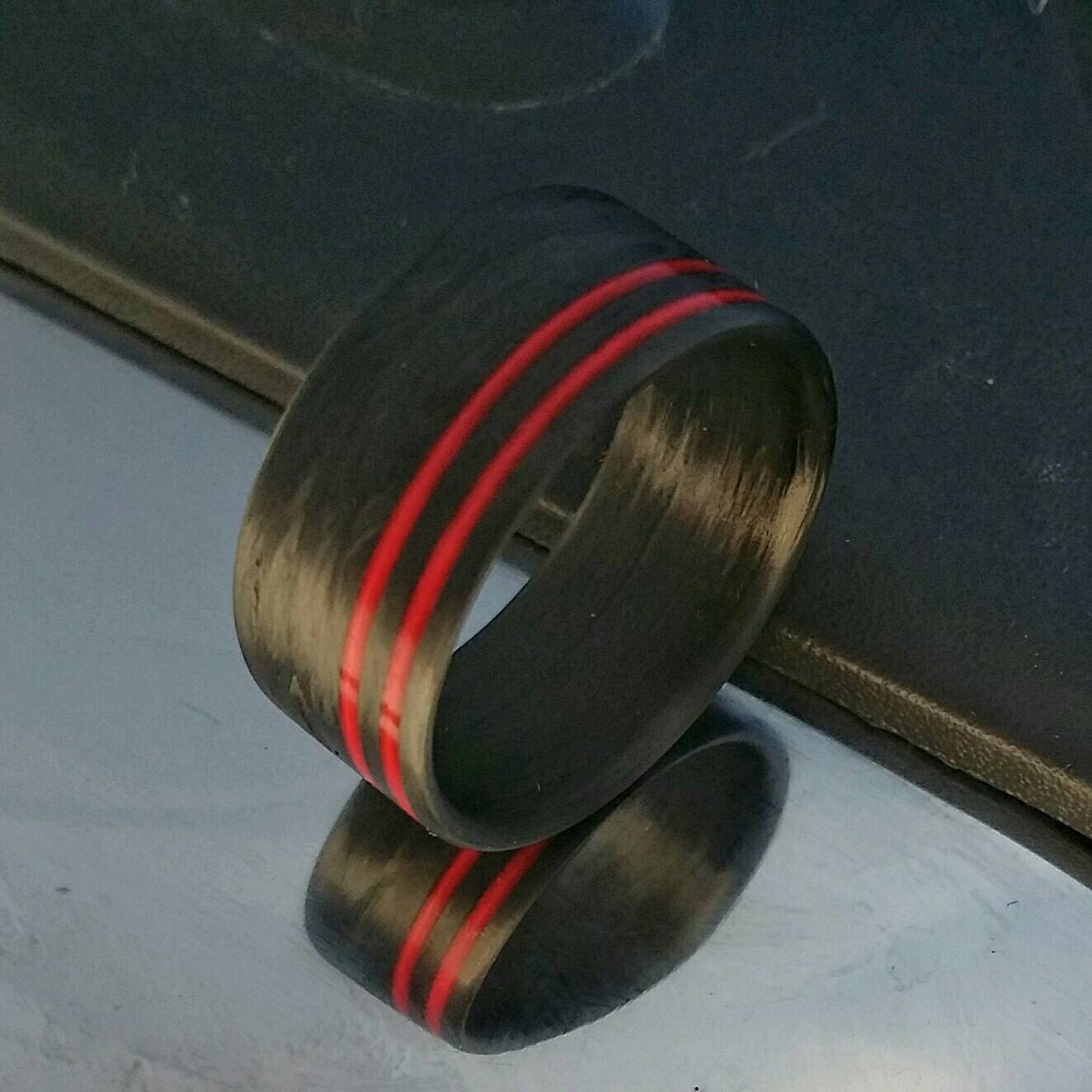 Redline Double Offset Thin Red Lines Carbon Fiber Ring. - Etsy