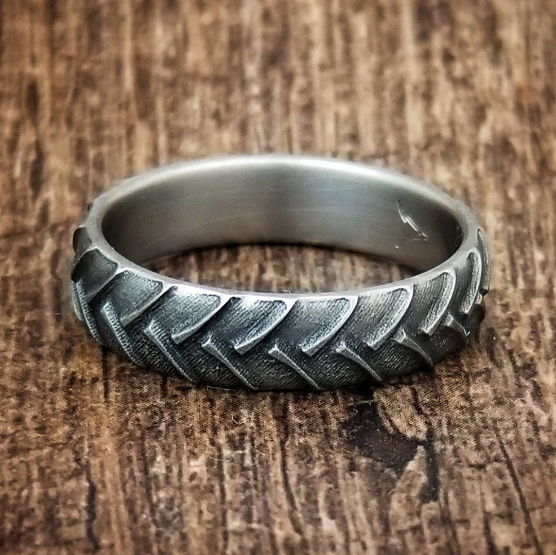 Titanium Tractor Tread Ring, 6mm Wide, Tough Ring, Farmer Wedding Ring ...