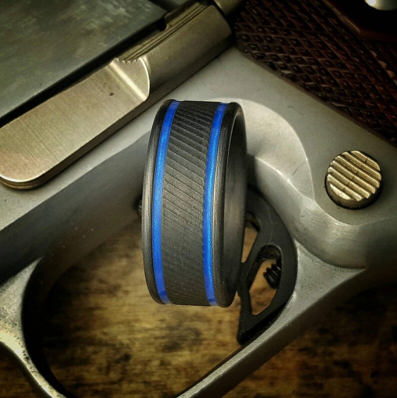 Serrated Carbon Fiber Ring. Inset Blue Edge Lines With - Etsy