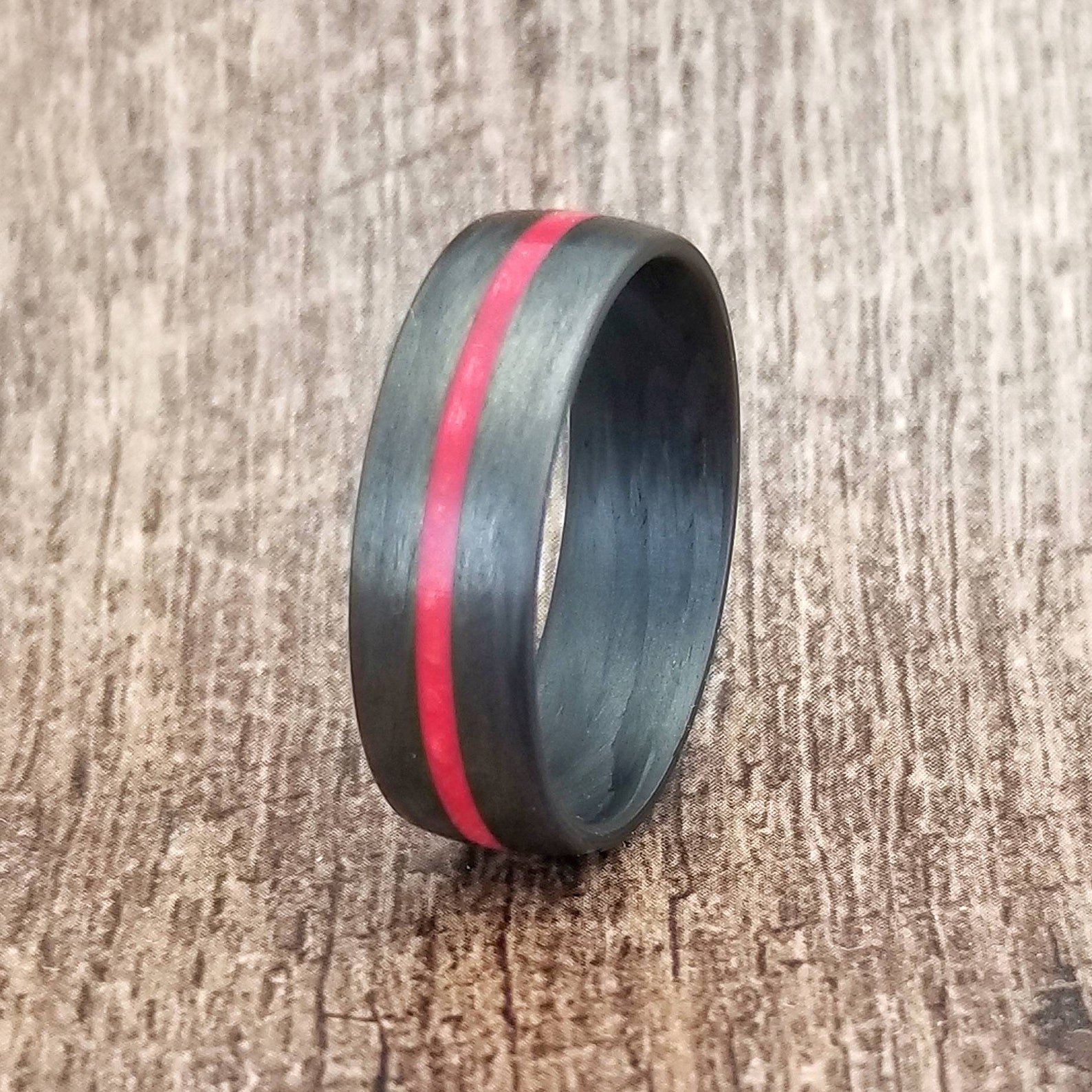 Thin Red Line Carbon Fiber Ring: Firefighter Wedding Band - Etsy
