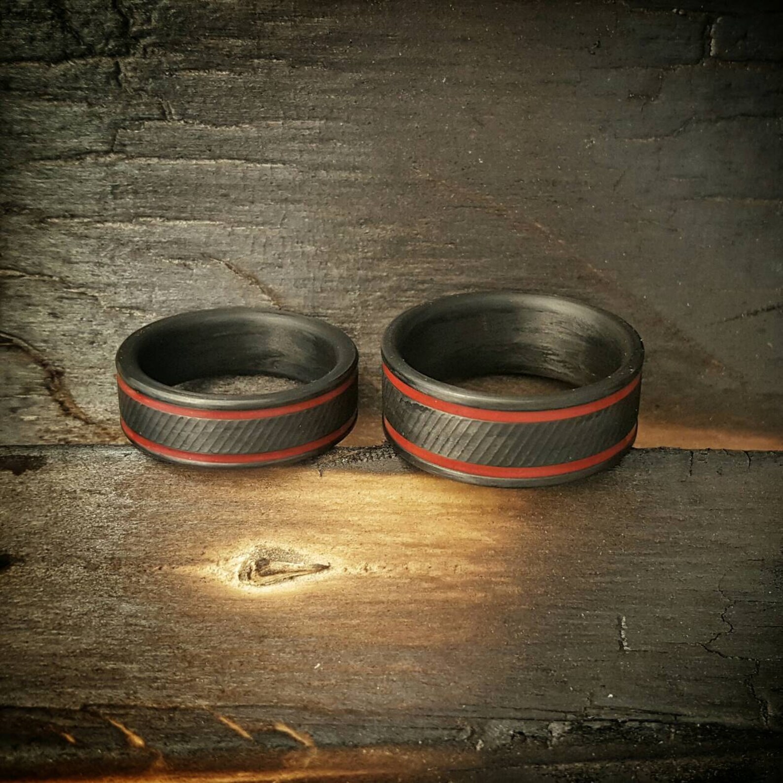 Serrated Ring Set Inset Red Edge Lines Textured Center | Etsy