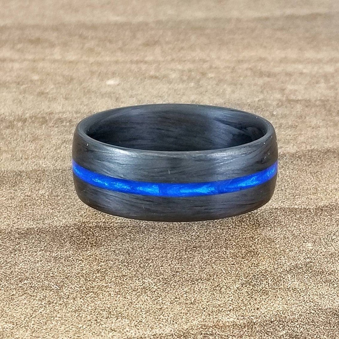 Carbon Fiber Thin Blue Line Ring: Law Enforcement Wedding Band - Etsy