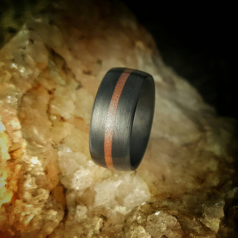 Copper Streak 8mm Wide Carbon Fiber Ring. Domed Top Strong - Etsy