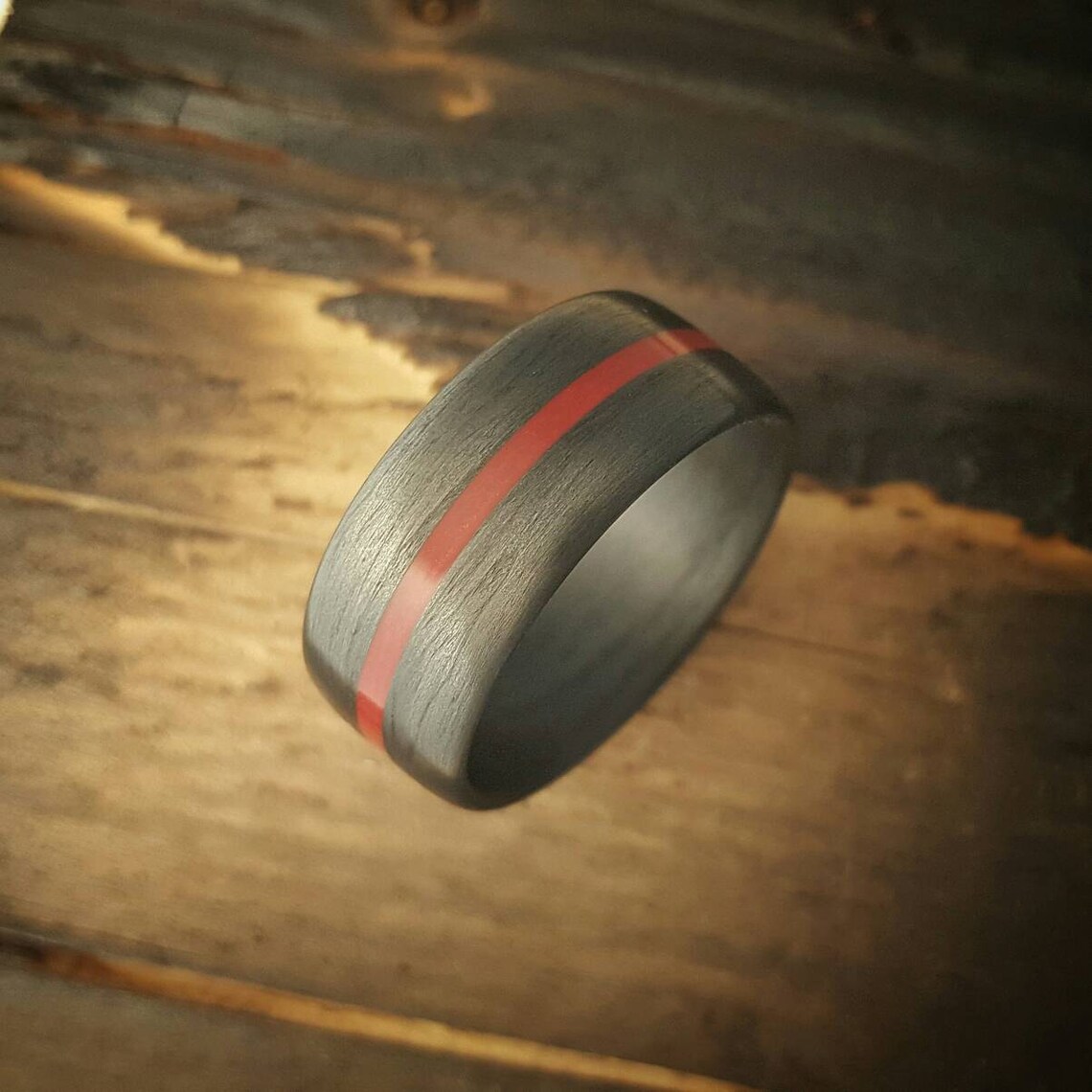 Thin Red Line Carbon Fiber Ring: Firefighter Wedding Band - Etsy