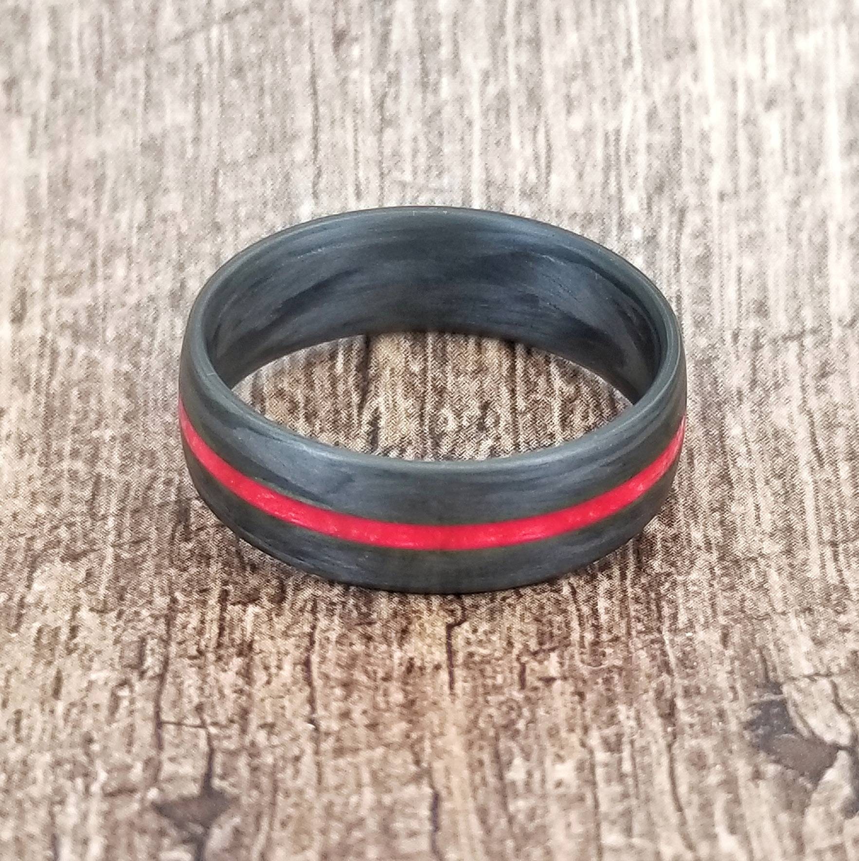 Thin Red Line Carbon Fiber Ring: Firefighter Wedding Band - Etsy