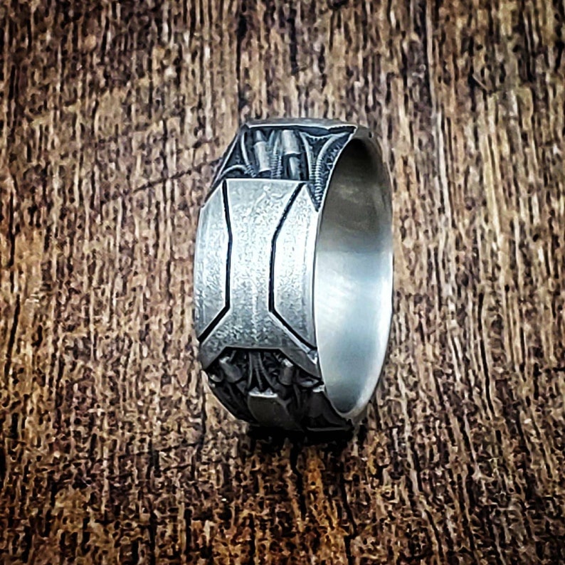 Titanium Mech Ring: Battleworn Anime Wedding Band, 9mm - Etsy