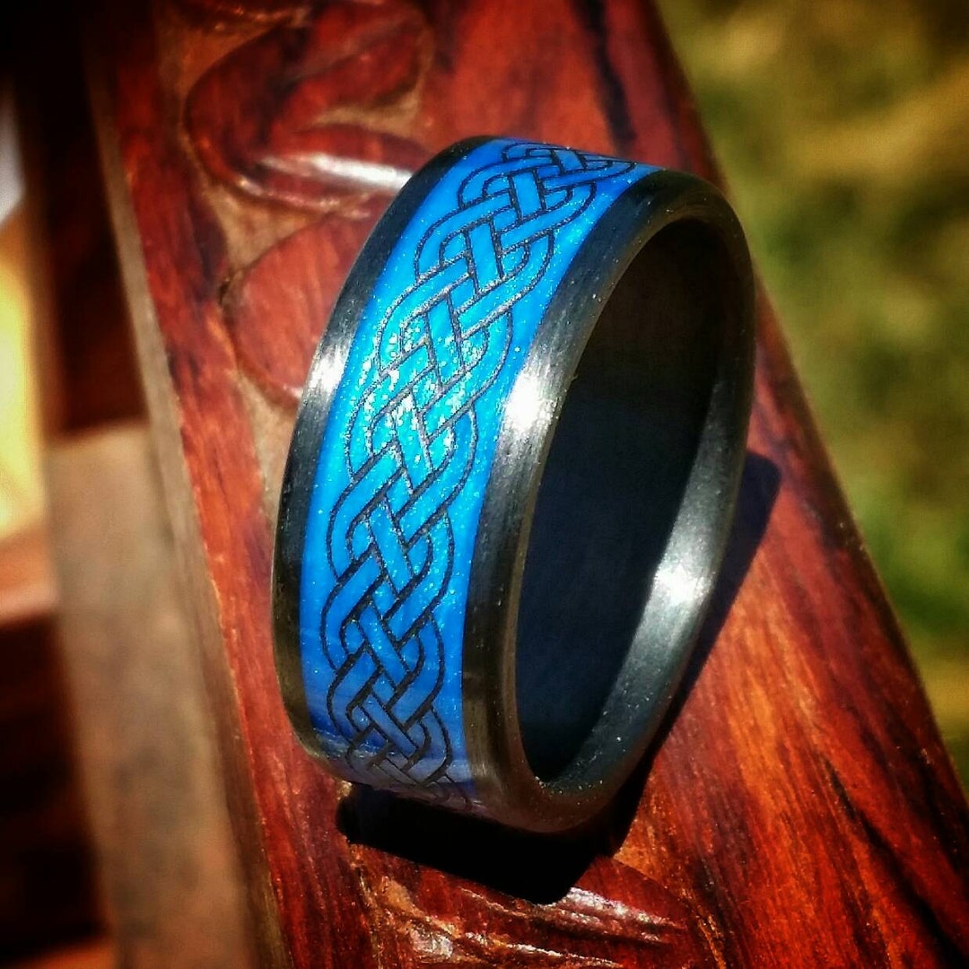 Blue Celtic Weave Carbon Fiber Ring: Lightweight Comfort Fit - Etsy