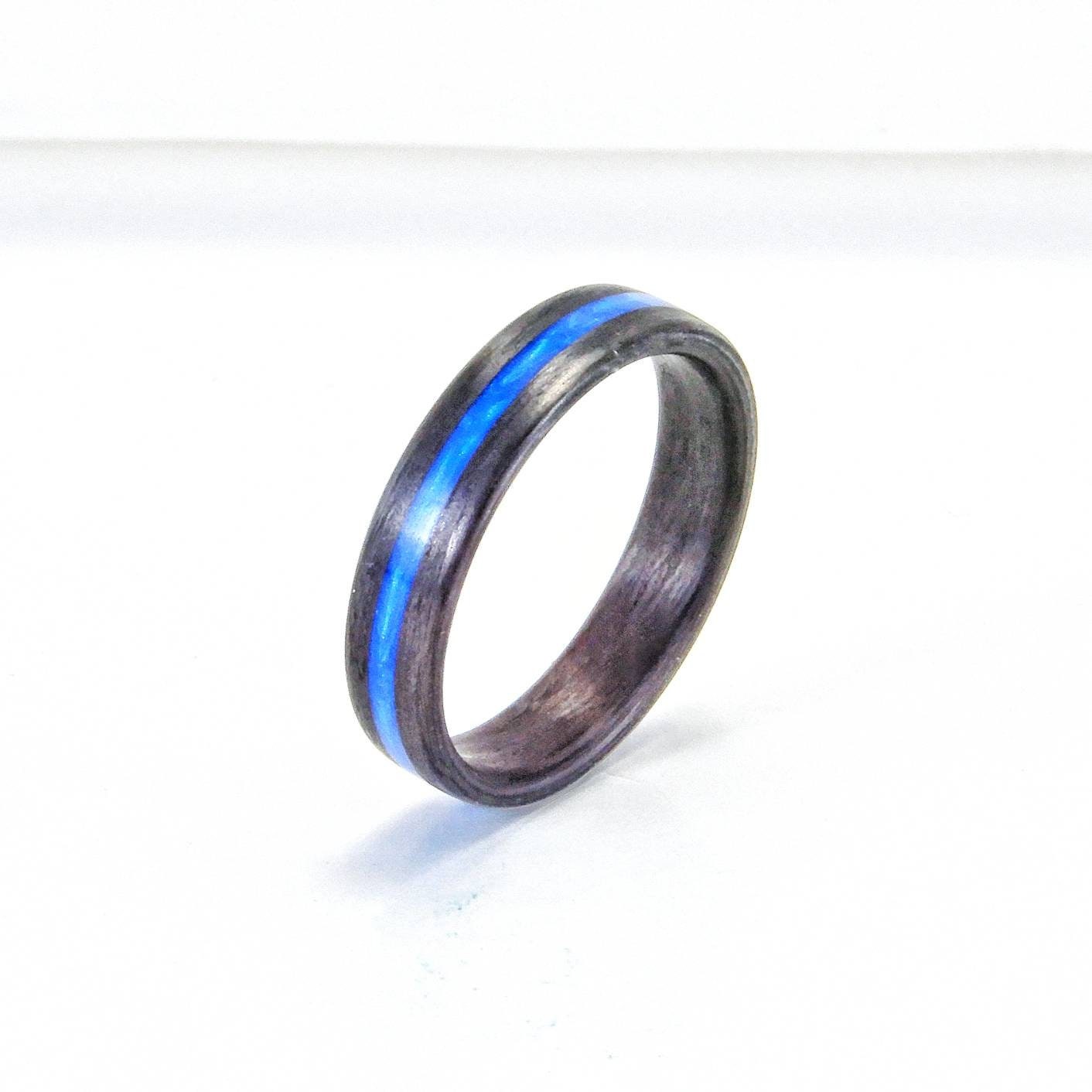 Thin Blue Line 5mm Wide Carbon Fiber Ring. Domed Top | Etsy