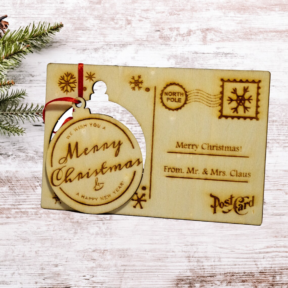 Ornament Postcard From Santa Wooden Postcard Christmas - Etsy