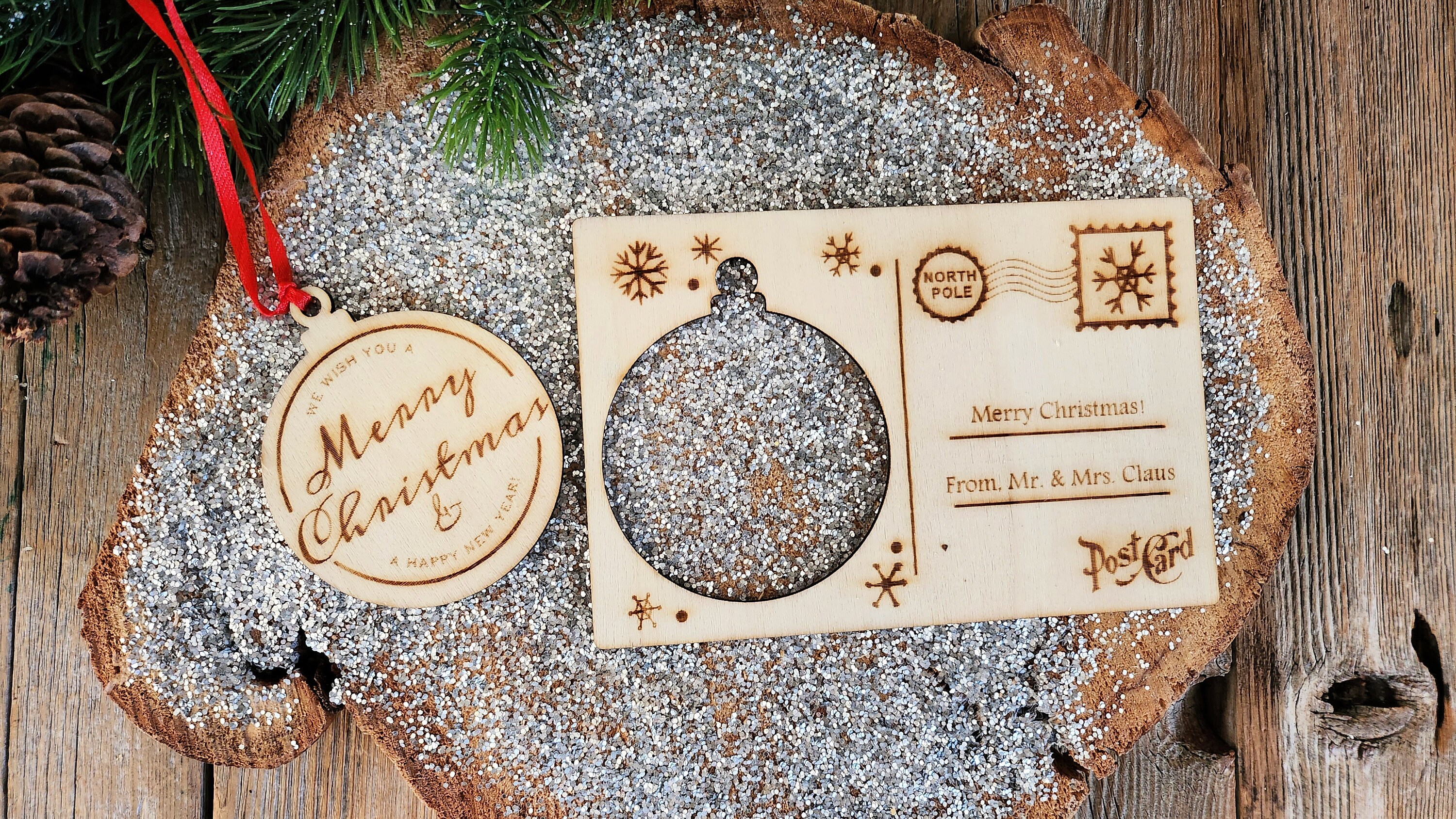 Ornament Postcard From Santa Wooden Postcard Christmas - Etsy