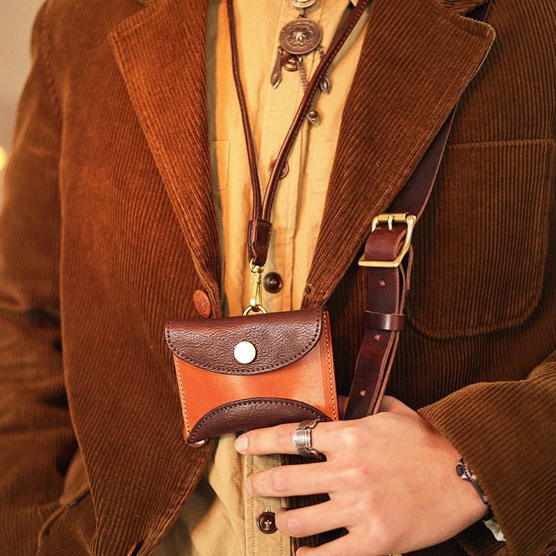 Handmade Real Leather Pouch, Two Colors, Badge Holder, Hanging Neck Bag ...
