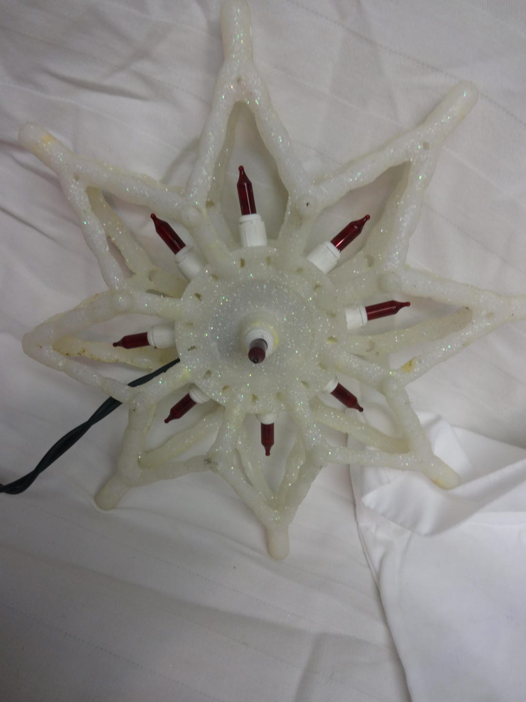 Tree Topper Snowflake Star Frosty White With Red Lights Vintage P-1 - Etsy
