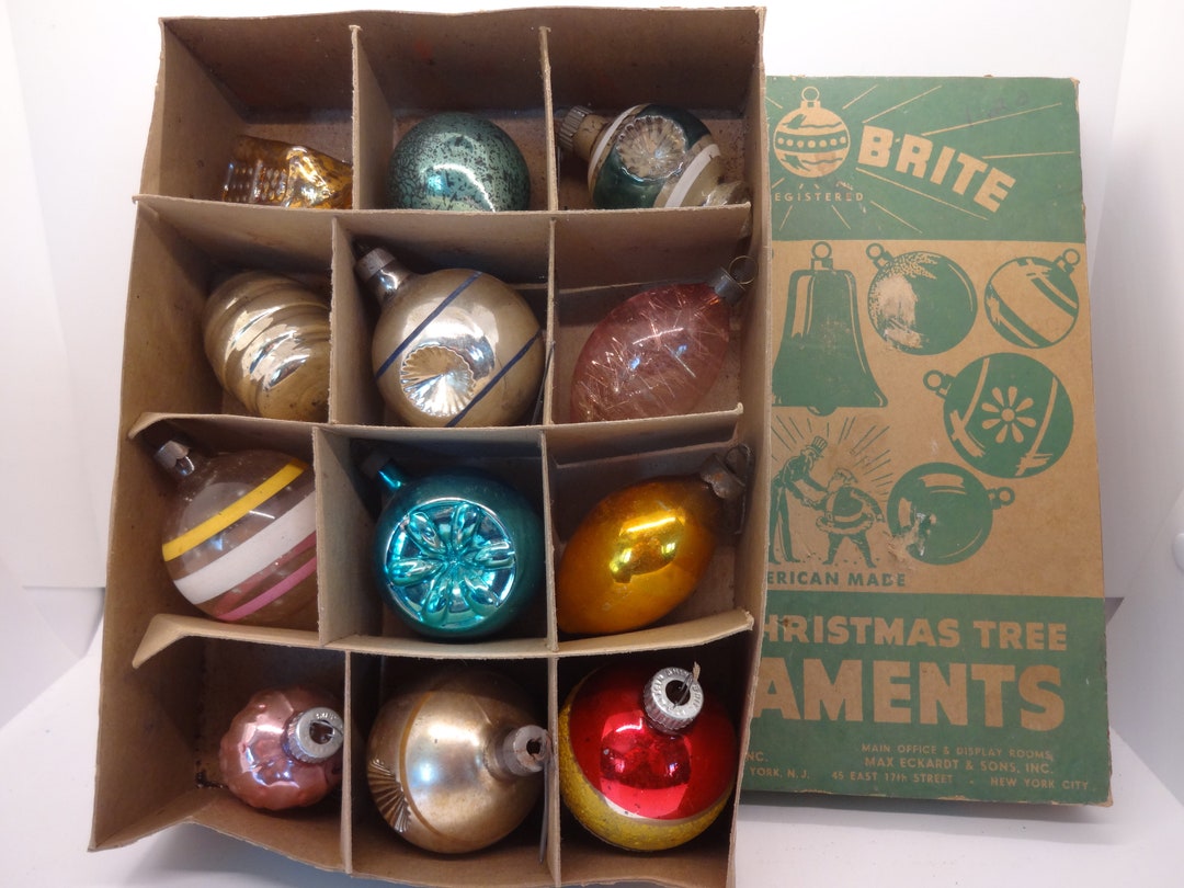 Shiny Brite Vintage Glass Ornaments In Box 8889 Etsy