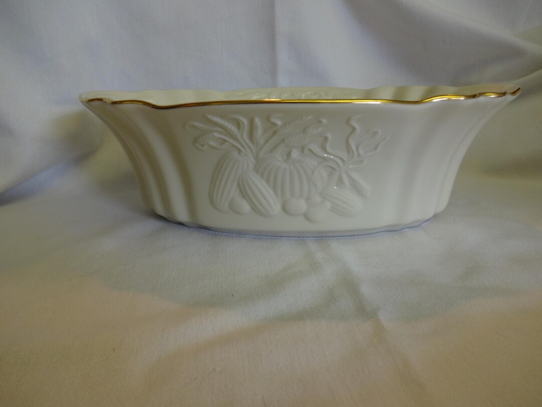 Lenox Harvest Centerpiece Bowl Fine China Made in USA 24K Gold Trim T ...