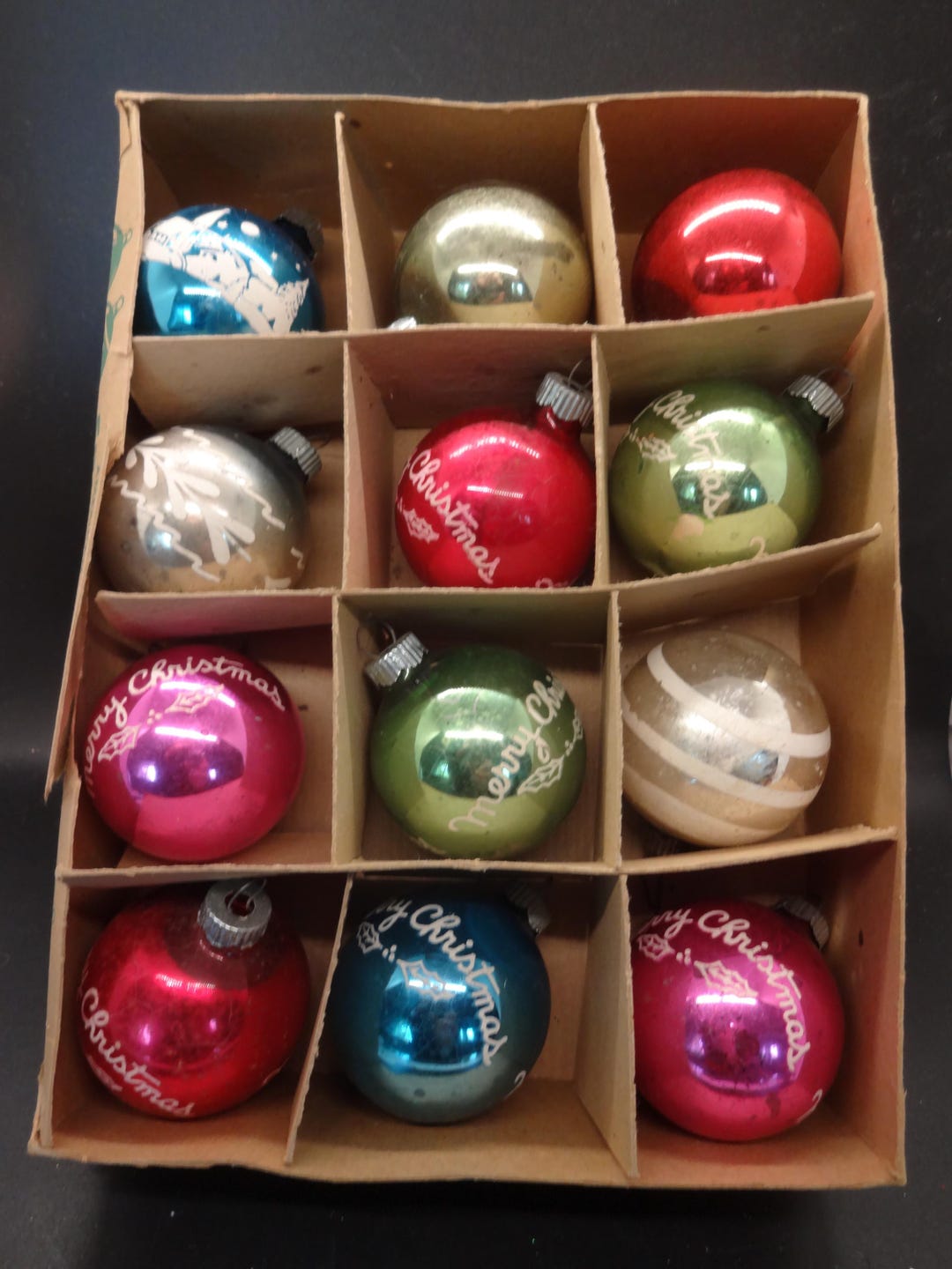 Shiny Brite Vintage Christmas Ornaments Merry Christmas Decals on ...