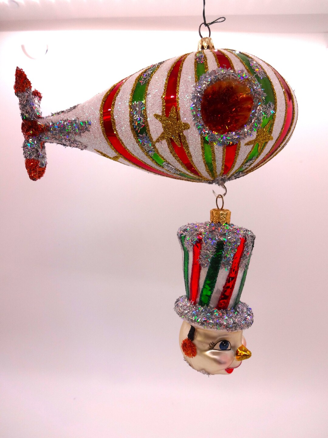 Larry Fraga Christmas Ornament Blimp With Snowman Face Indent Reflector ...