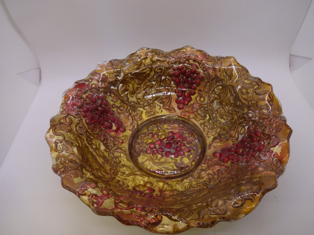 Goofus Reverse Painted Red Grapes Gold Glass Bowl Antique #20001 - Etsy