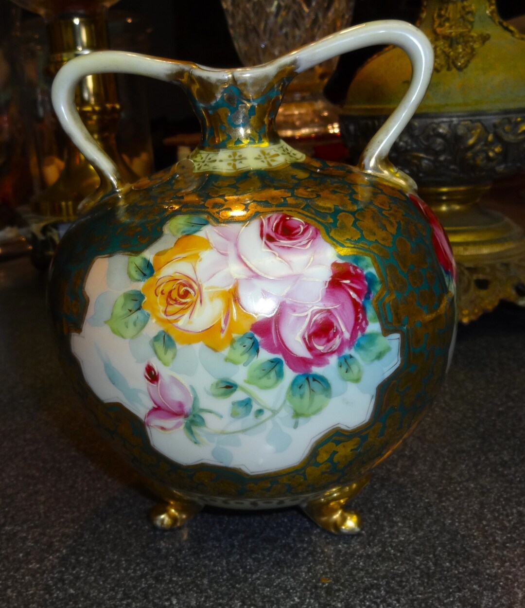 Antique Porcelian Vase Handpainted Roses - Etsy