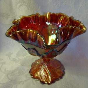 Imperial Glass Ruby Acanthus Leaf Compote , Imperial Carnival Glass ...