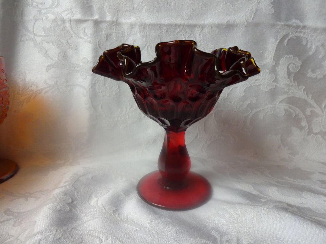Fenton Ruby Red Thumb Print Pedestal Candy Dish Vintage Glass #1922 - Etsy