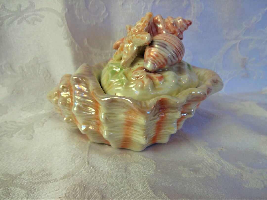 Italian Vintage Ceramic / Porcelain Seashell Jewelry Trinket Box #6666 ...