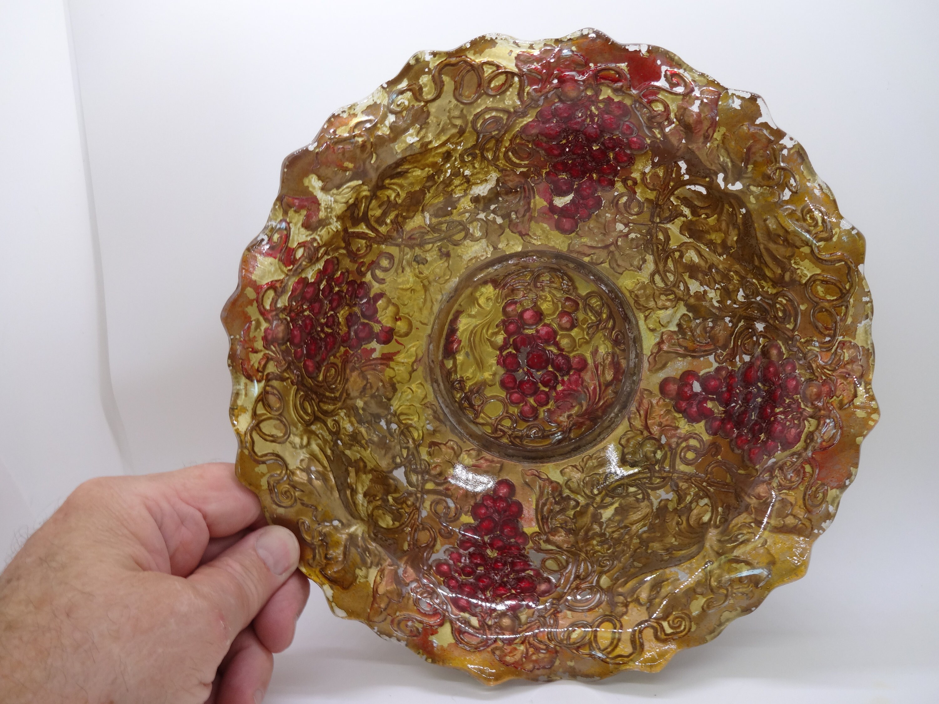 Goofus Reverse Painted Red Grapes Gold Glass Bowl Antique #20001 - Etsy