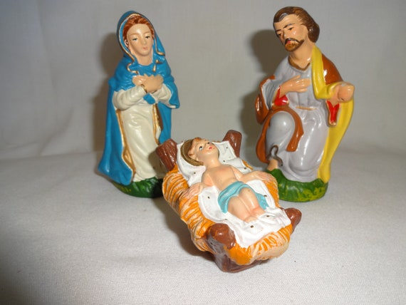 Manger Set Mary Joseph and Baby Jesus Vintage Nativity 23 - Etsy