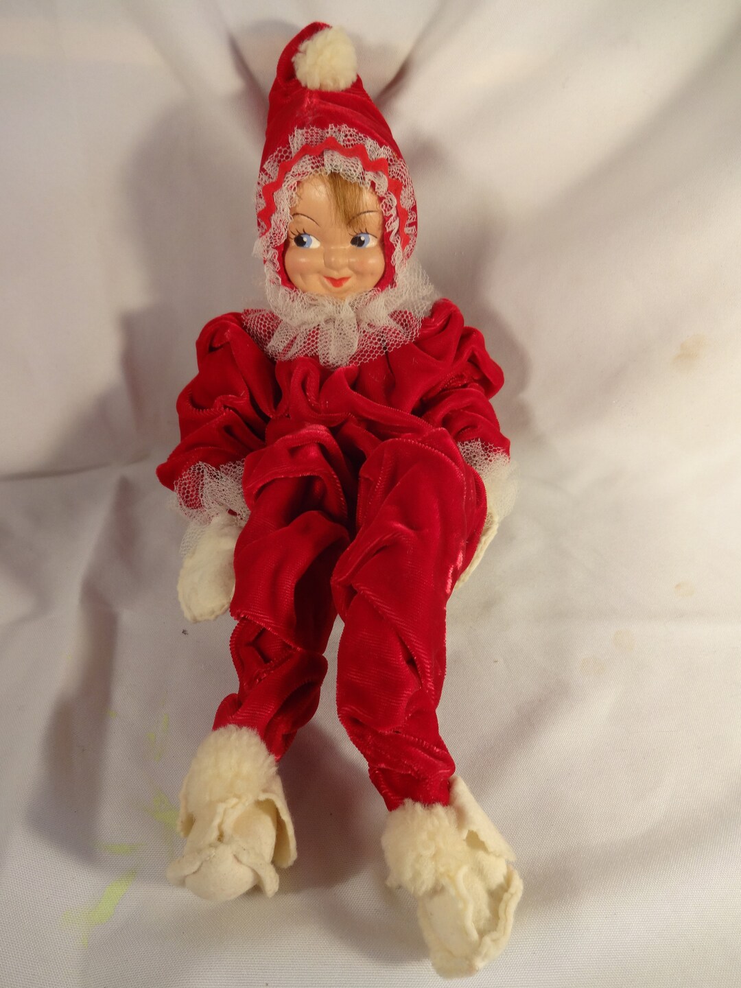 Santa Elf Girl Doll Vintage Velvet Hand Painted Face #555 - Etsy