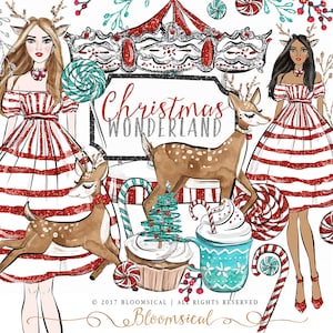 Christmas Clip Art Girl Illustration Wonderland Holiday | Etsy