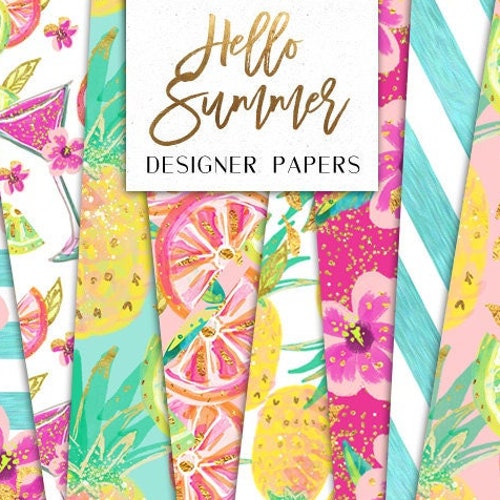 Summer Digital Papers Tropical Pineapple Lemon Oranges - Etsy