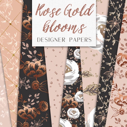 Rose Gold Floral Digital Papers Hand Drawn Flowers Foliage - Etsy