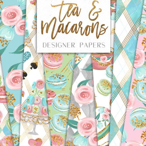 Macarons Tea Party Digital Papers Flowers Pastry High Tea - Etsy