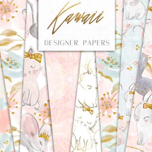 Kawaii Digital Papers Cute Animals Sloth Kitty Bunny Mouse - Etsy