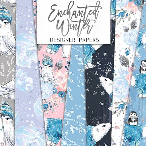 Winter Digital Papers Enchanted Cute Animals Graphics Glam | Etsy