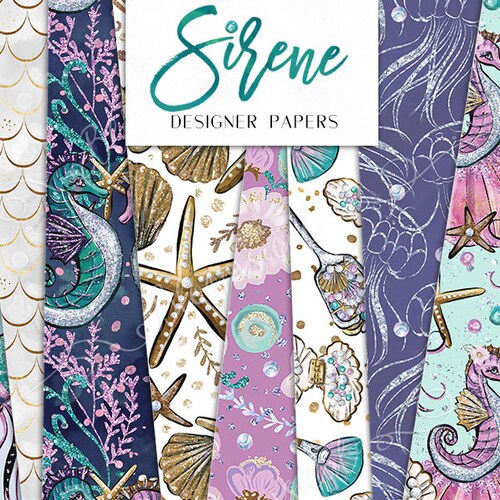 Mermaid Digital Papers Seahorse Starfish Sea Life Glitter - Etsy