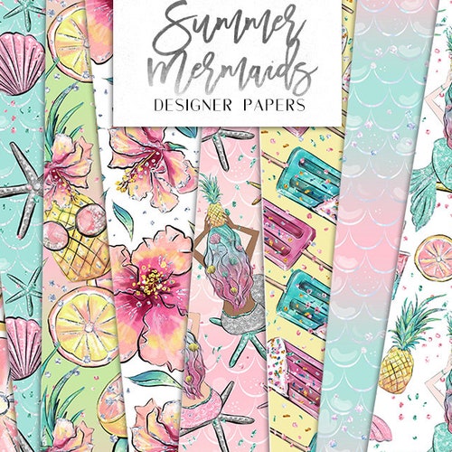 Mermaid Digital Papers Seahorse Starfish Sea Life Glitter | Etsy