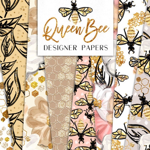 Queen Bee Digital Papers Bees Honeycomb Flowers Gold Foil - Etsy