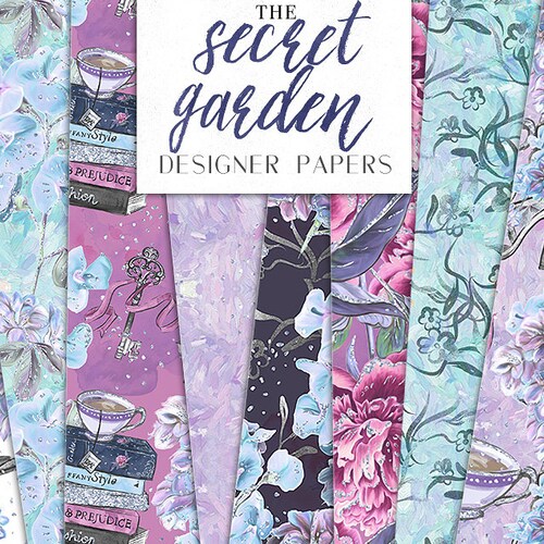 Secret Garden Digital Paper Books Tea Flowers Pack Fashion | Etsy
