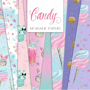 Candy Digital Papers | Sweet Treats Cupcakes Bunny Confetti Glitter ...