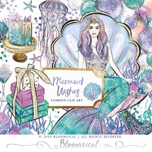 Mermaid Wishes Clip Art Celebration Party Under the Sea - Etsy